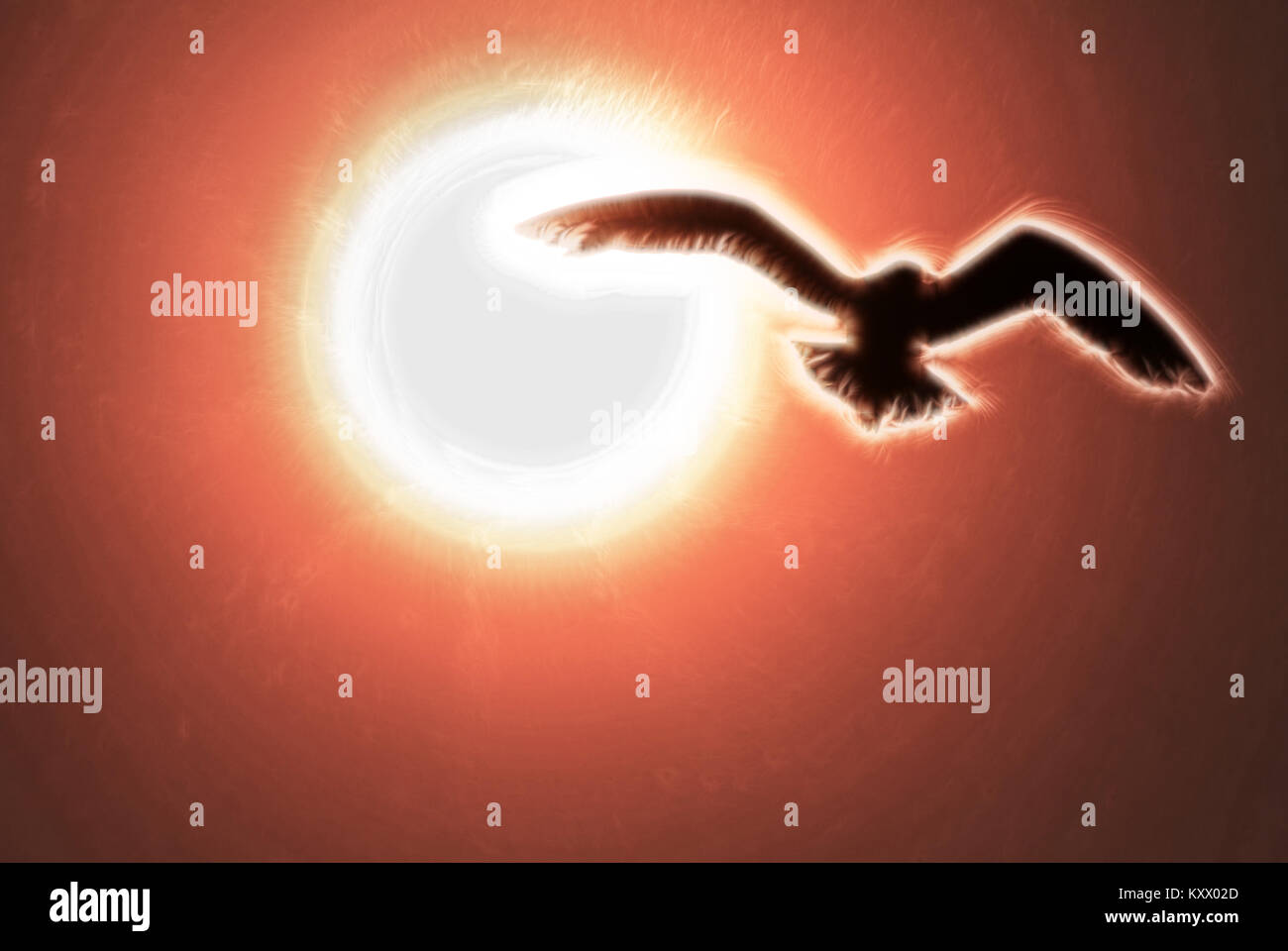 abstract background computer generated. bird flies in background light ...