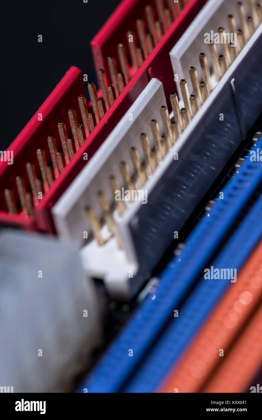 close up view of computer motherboard colorful ports Stock Photo - Alamy