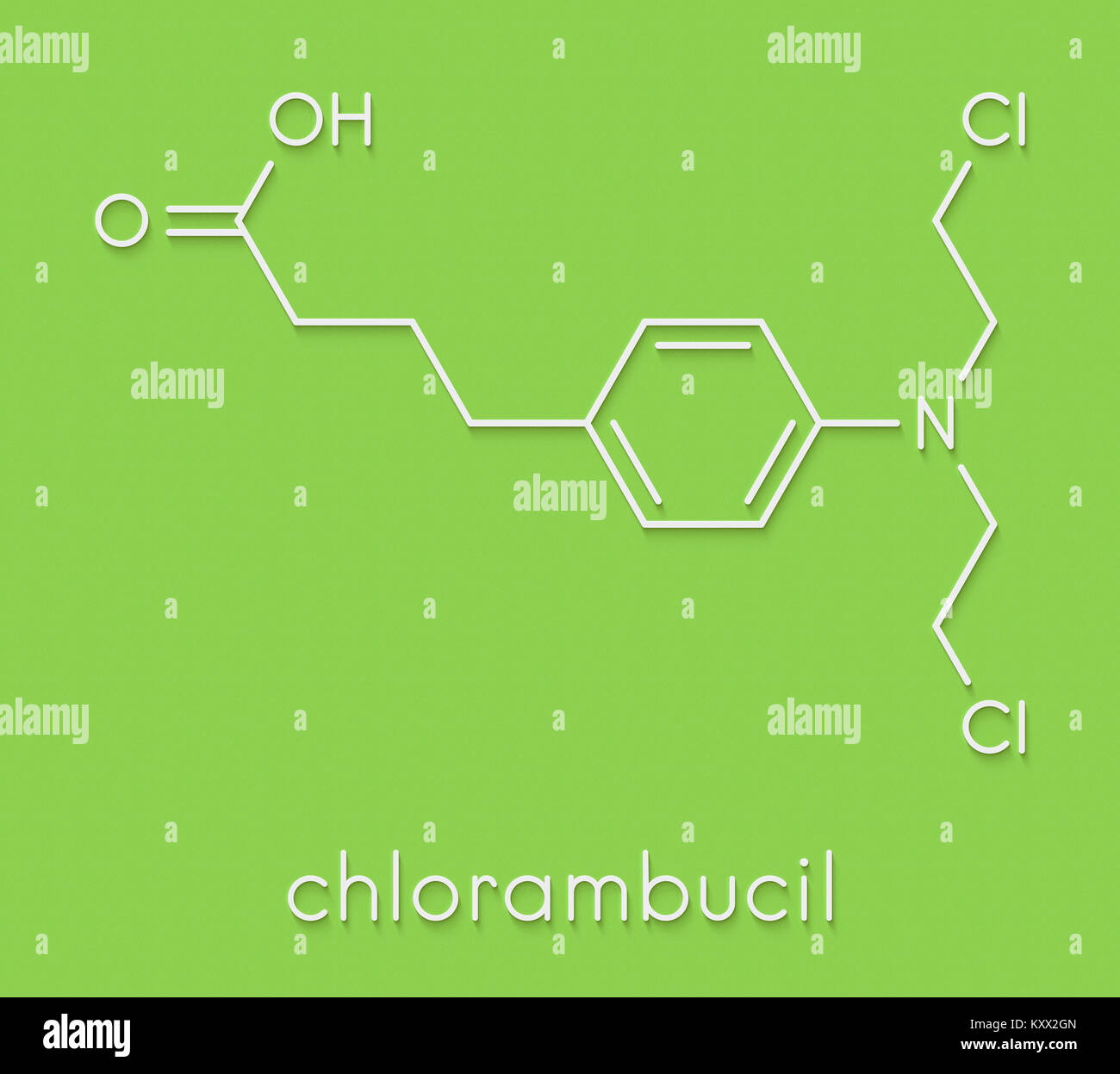 Chlorambucil leukemia drug molecule. Nitrogen mustard alkylating agent ...