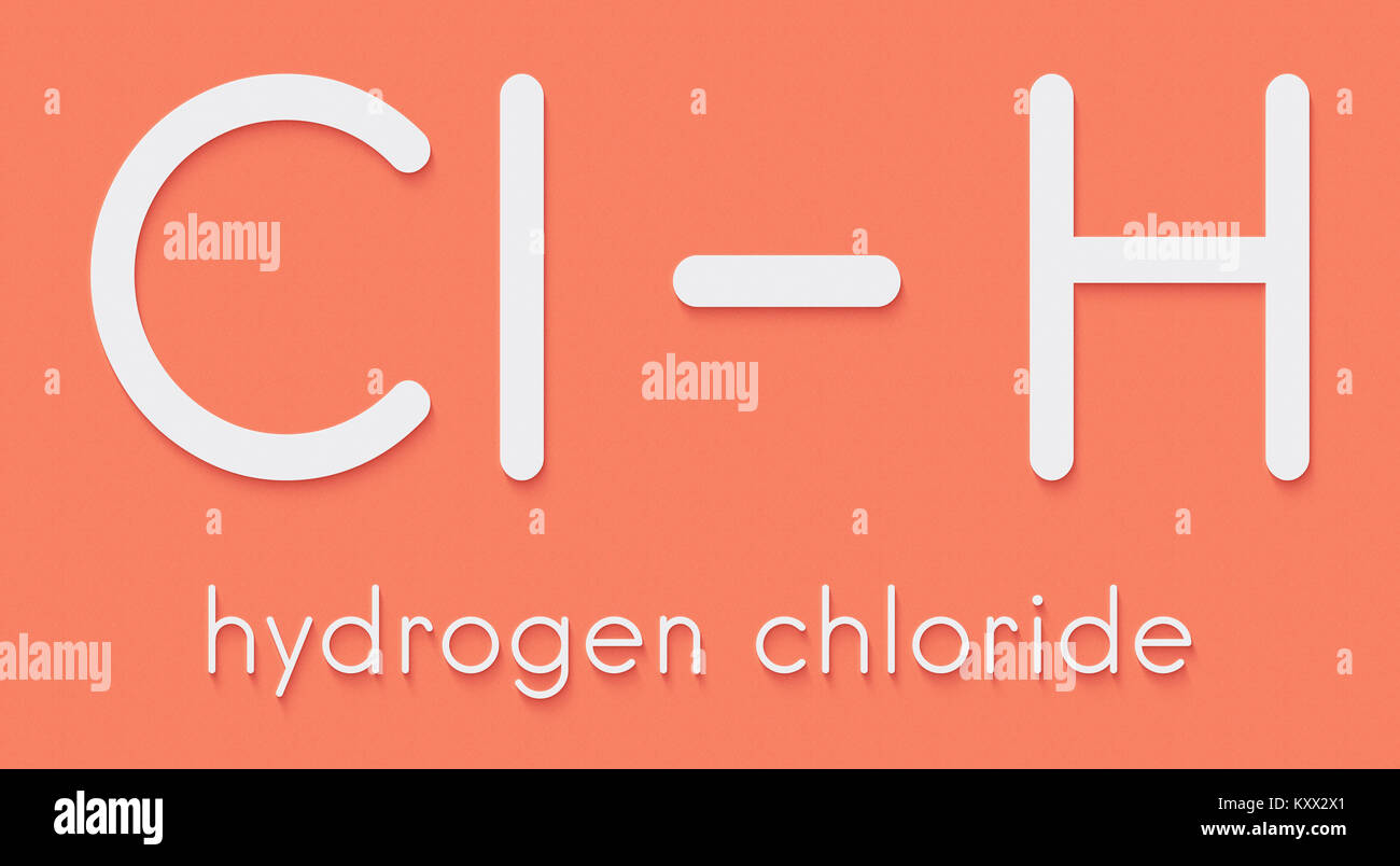 Hydrogen chloride (HCl) molecule, chemical structure. Highly corrosive ...