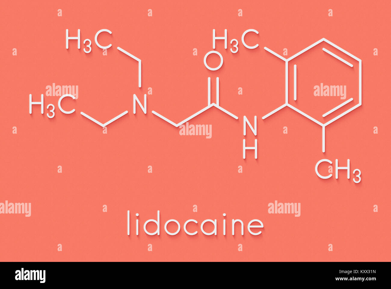 lidocaine local anesthetic drug molecule. Also known as xylocaine or ...