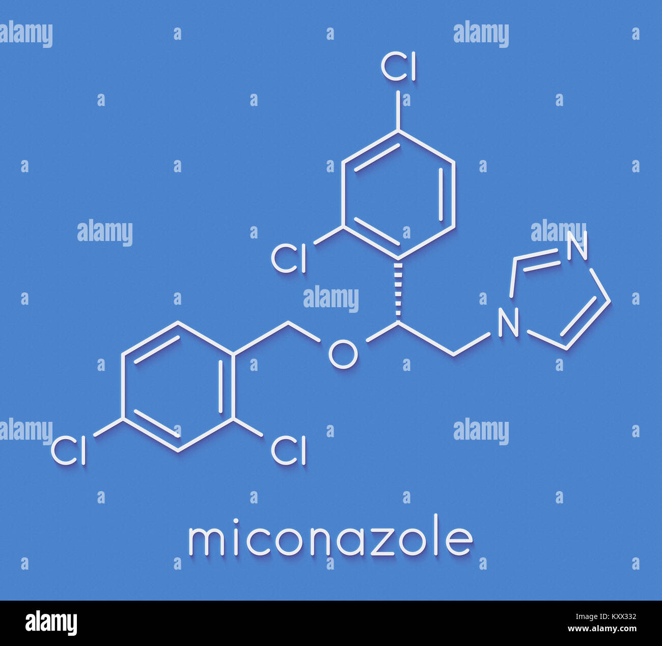 Miconazole antifungal drug molecule. Imidazole class antimycotic, used ...