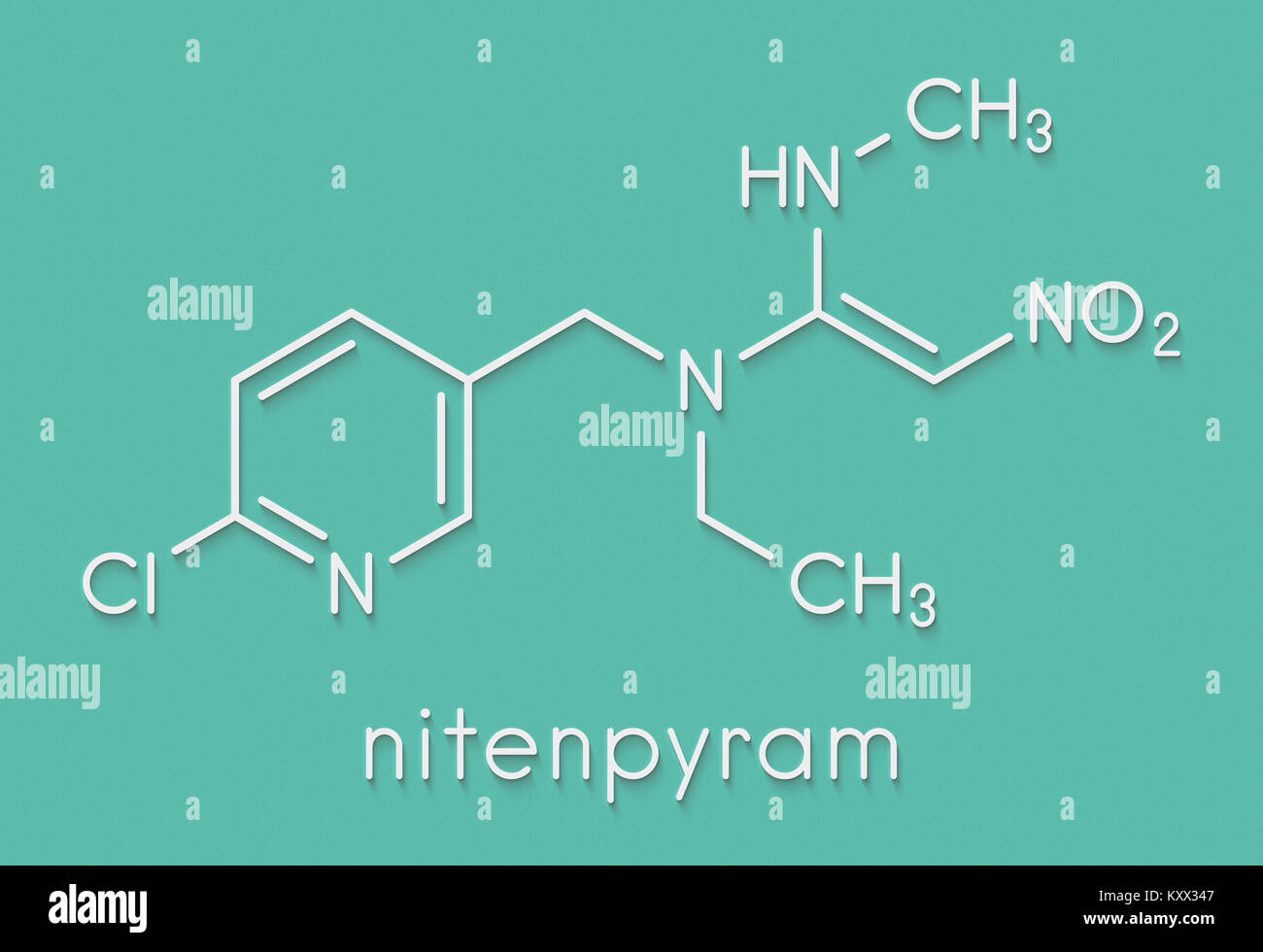 Nitenpyram insecticide molecule (neonicotinoid class). Skeletal formula ...