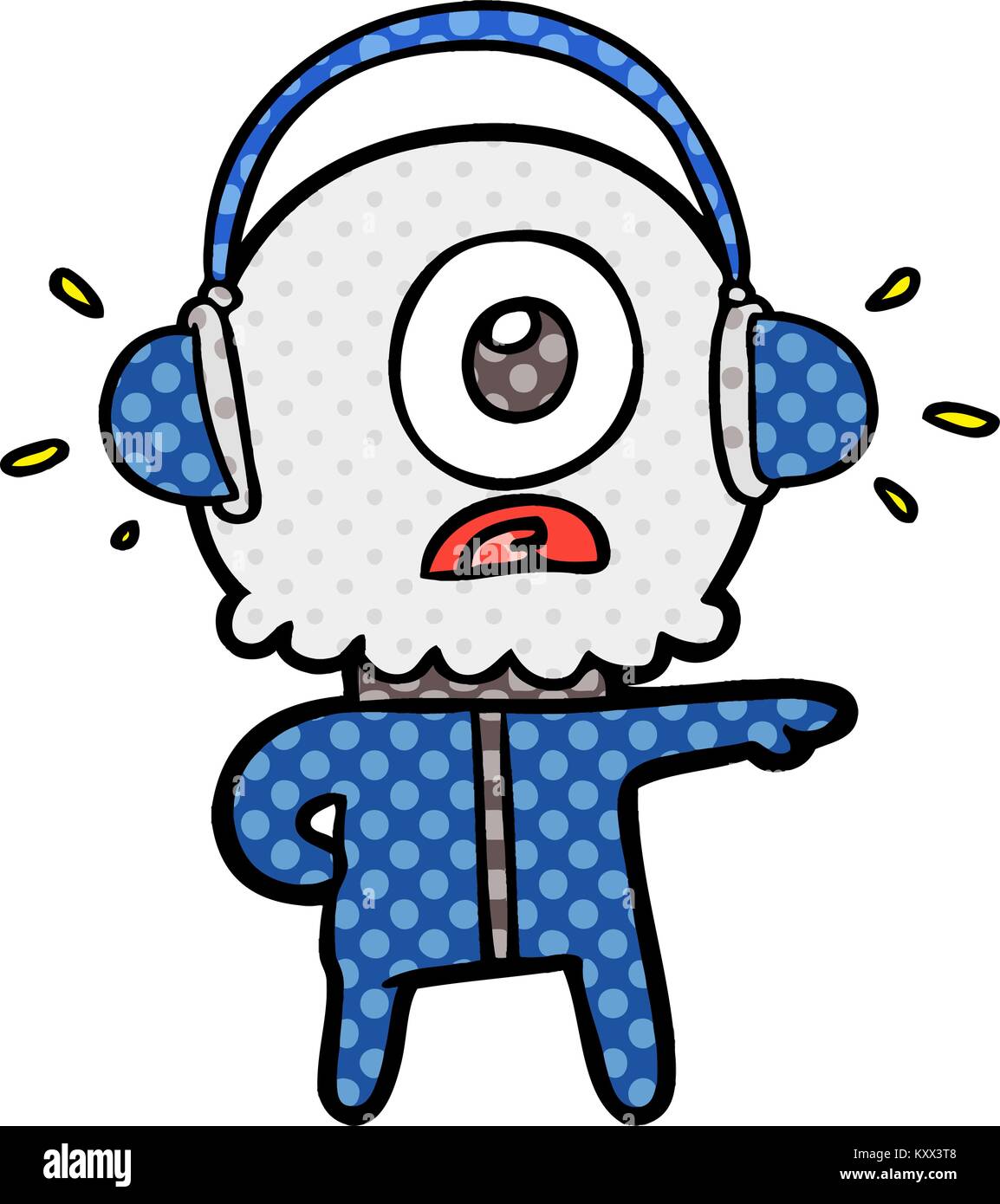 cartoon cyclops alien spaceman listening to music Stock Vector Image ...