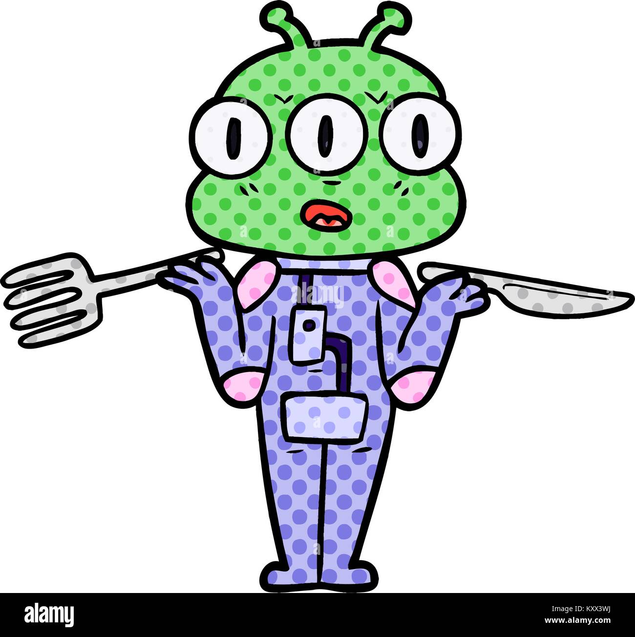 cartoon three eyed alien with knife and fork Stock Vector Image & Art ...