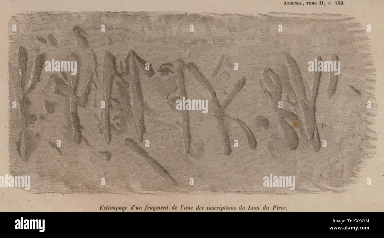 Estampage d'un fragment de l’une des inscriptions du Lion du Pirée ...