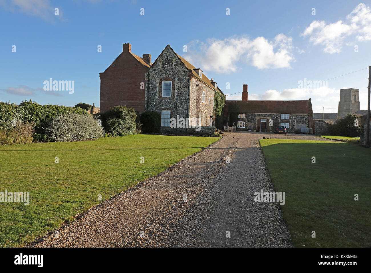 Waxham Hall and Waxham Church Waxham, Norfolk, UK January Stock Photo ...