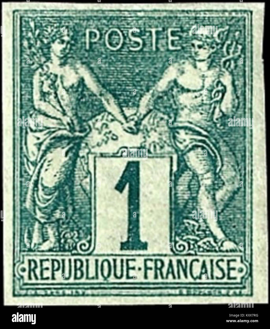 A 1-cent Peace & Commerce stamp from the French Colonies, known for its ...