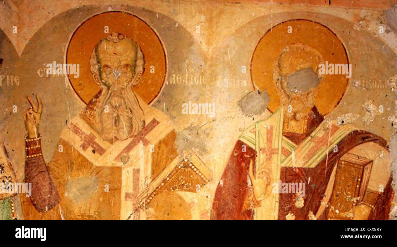 A fresco from the Church of the Holy Saviour in Čebren, depicting ...