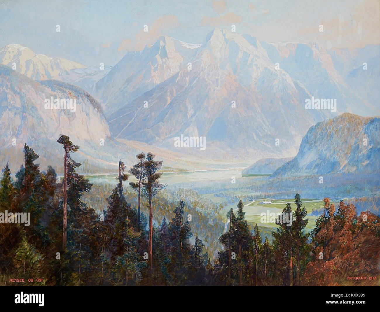 A painting by Friedrich Frank from 1917, titled 'Almsee,' depicting the ...