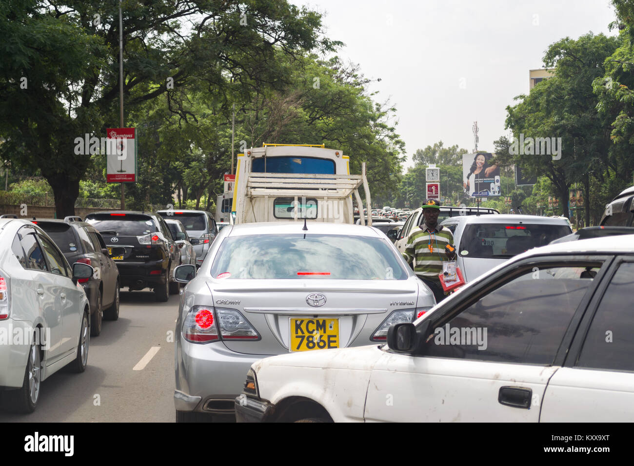 Vehicles sat in traffic jam at rush hour on Uhuru highway leading in to ...