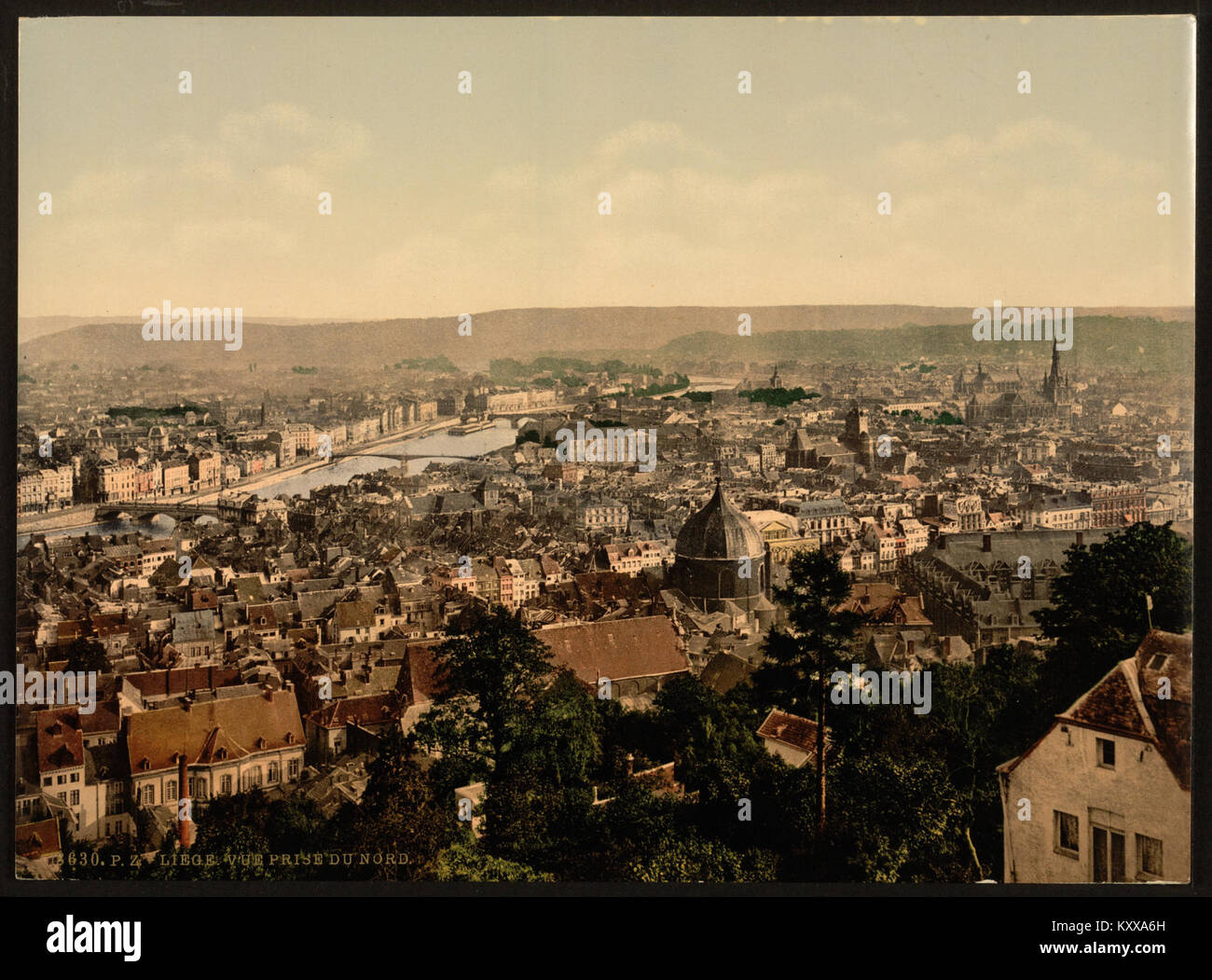 This image shows a view from the northern perspective of Liège, Belgium ...