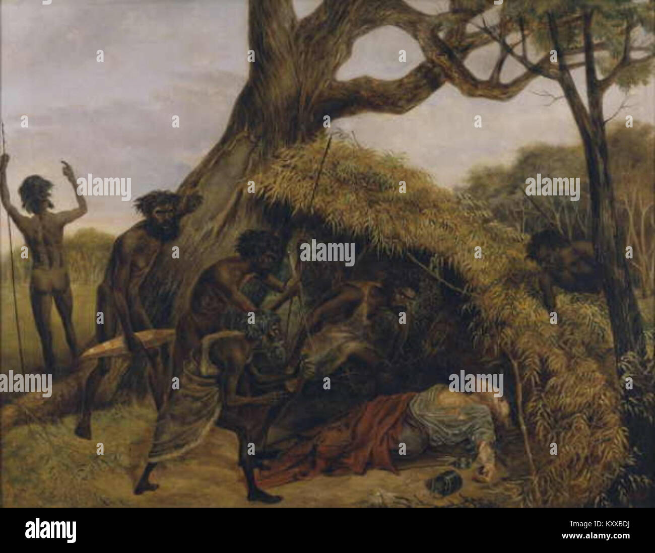 Painting by Eugene Scott depicting Indigenous Australians discovering ...