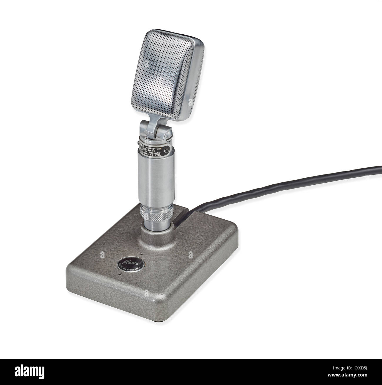 Reslo ribbon microphone on desk stand as used by a DJ on Radio Caroline ...