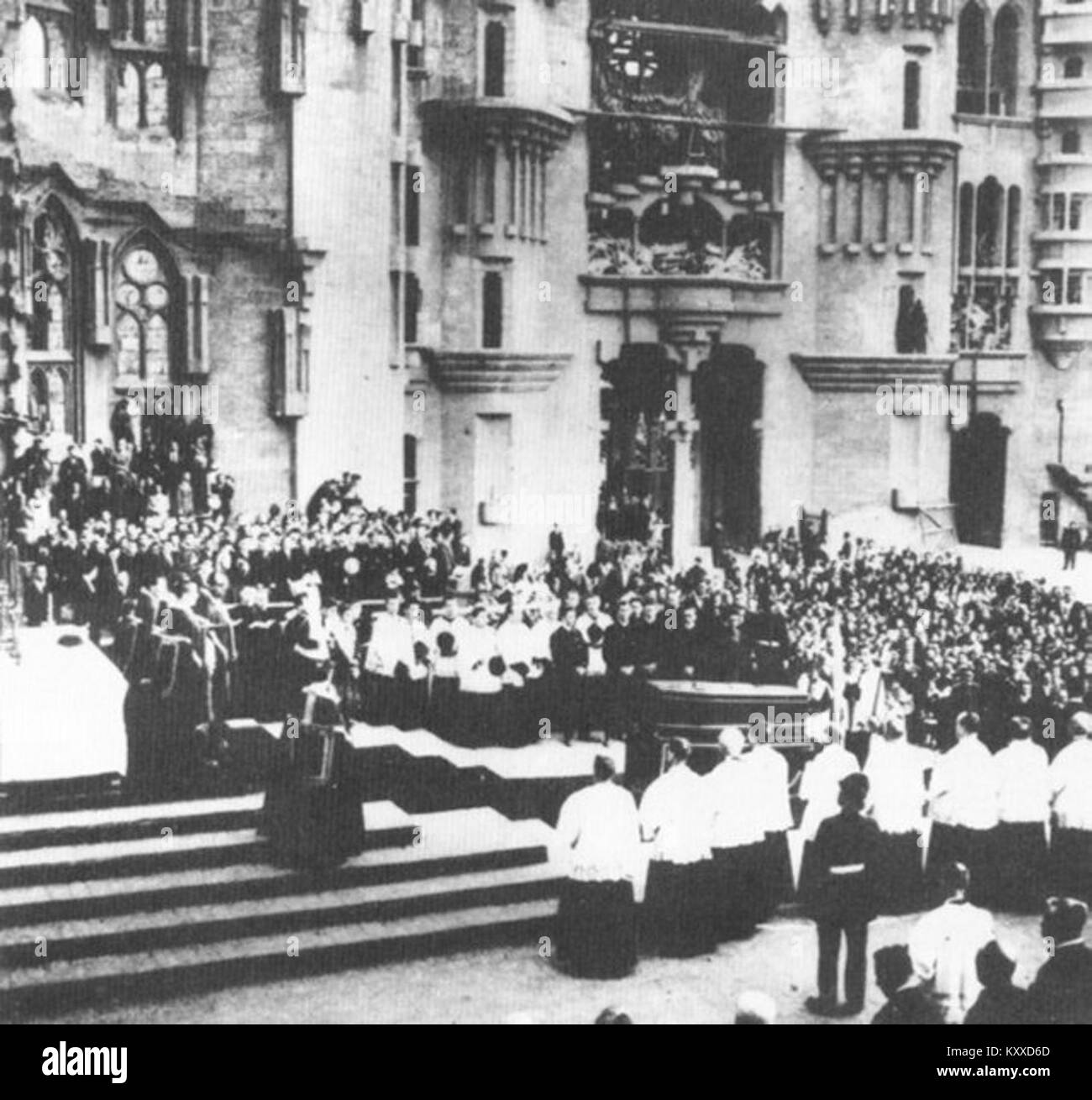 This image likely depicts a funeral procession or a memorial event ...