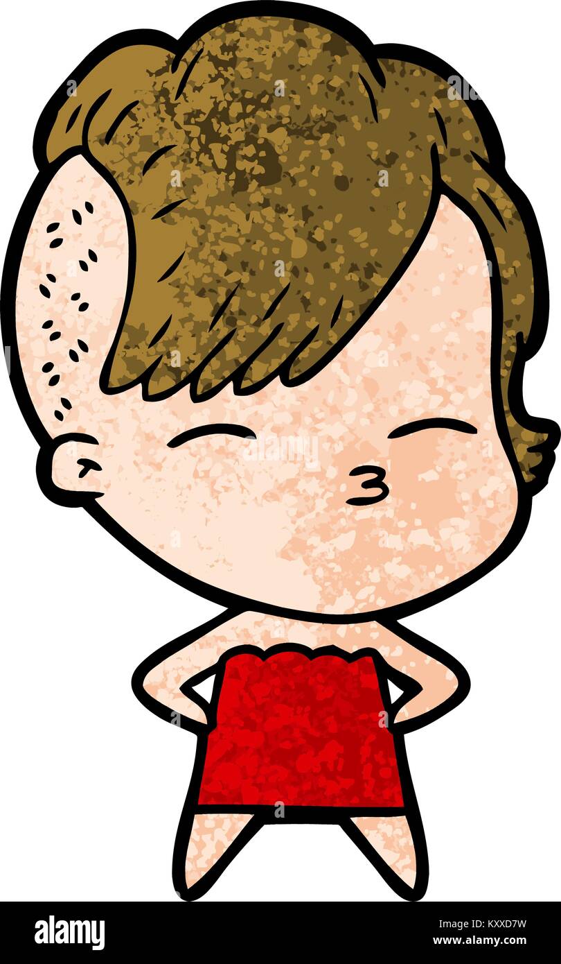 cartoon squinting girl in dress Stock Vector Image & Art - Alamy