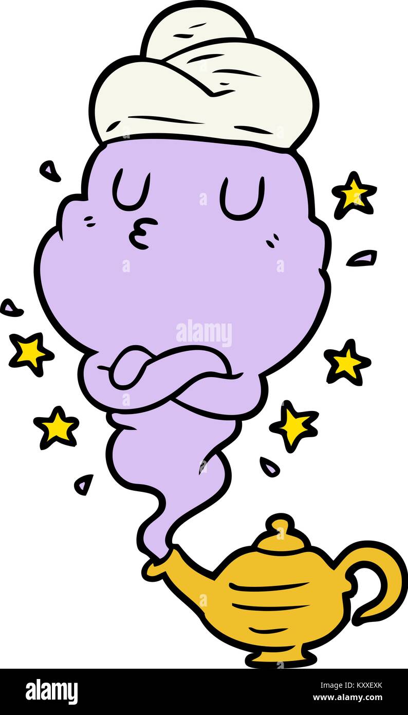cute cartoon genie rising out of lamp Stock Vector Image & Art - Alamy