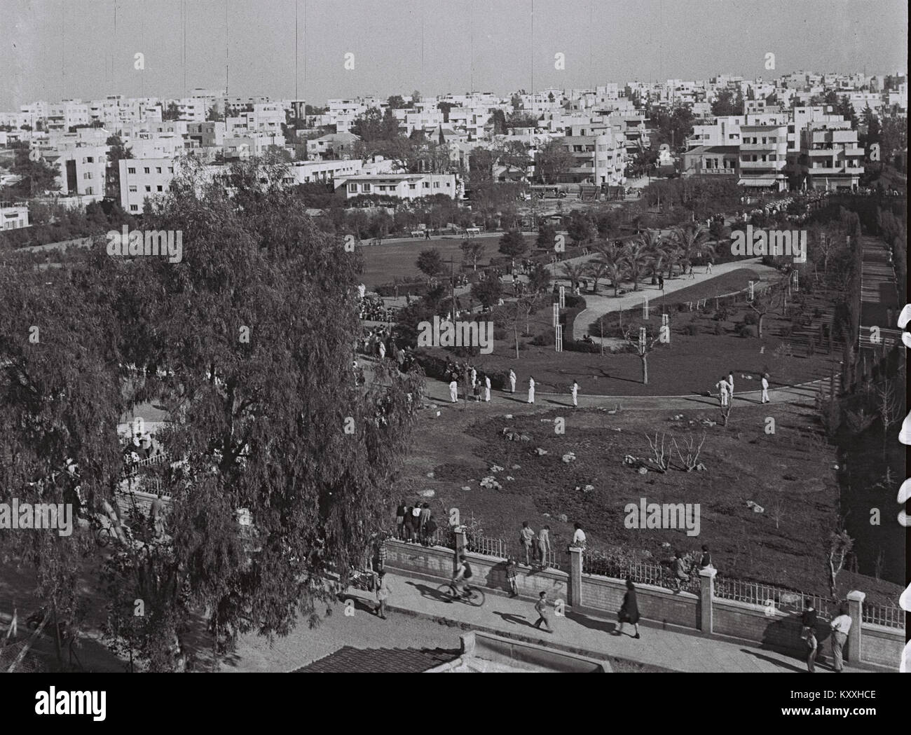 The image shows the Gan Meir park in Tel Aviv, a central urban park ...