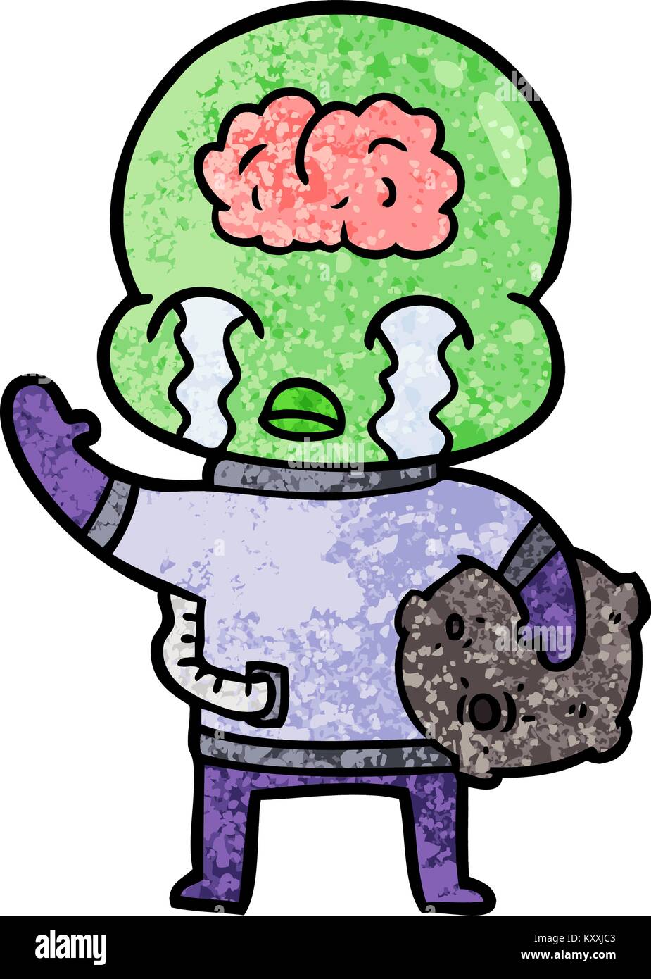 cartoon big brain alien crying and waving goodbye Stock Vector Image ...