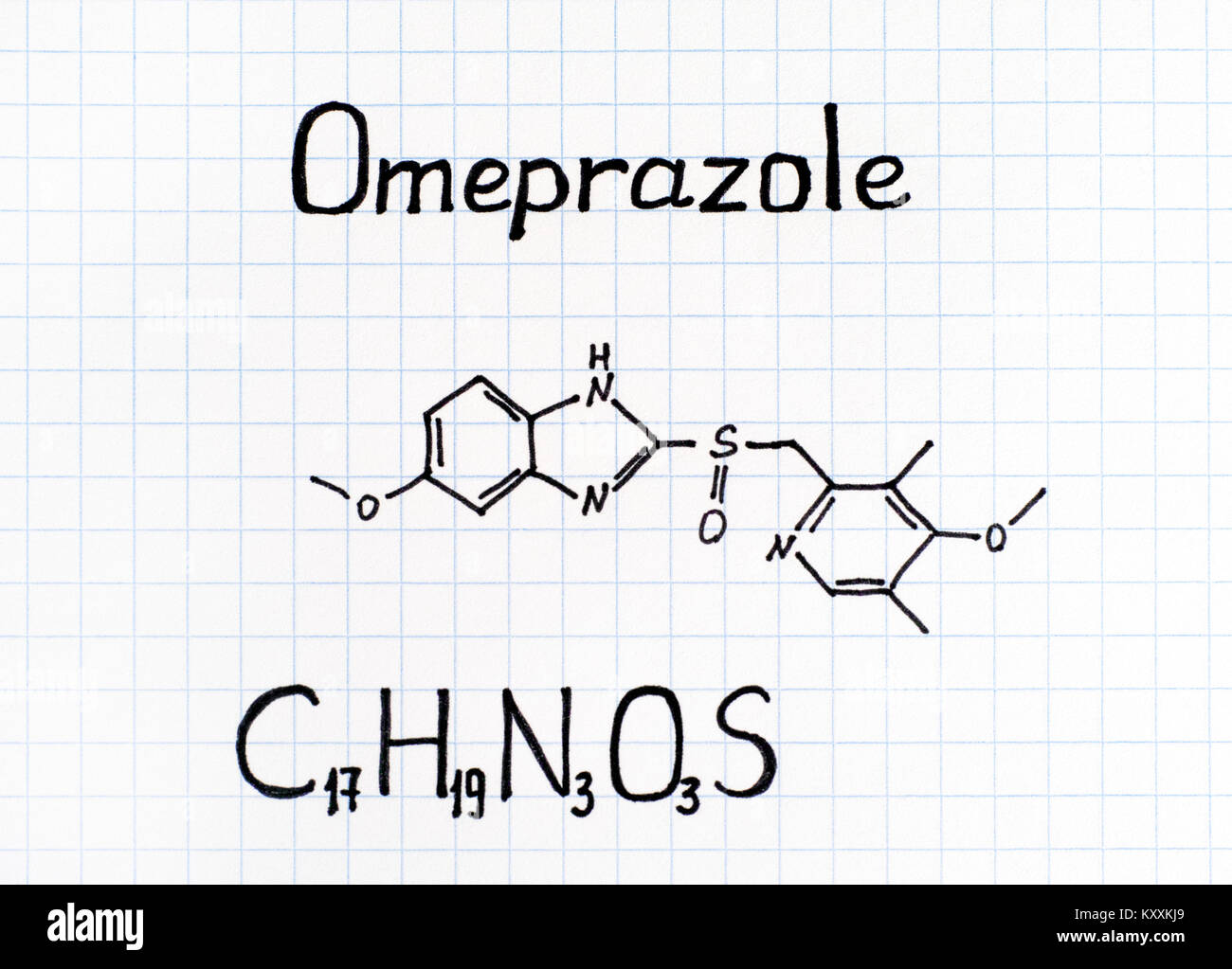 Chemical formula of Omeprazole. Close-up Stock Photo - Alamy