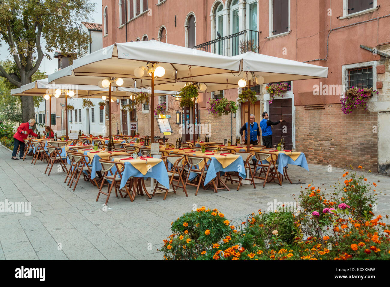 An outdoor restaurant in Veneto, Venice, Italy, Europe Stock Photo - Alamy