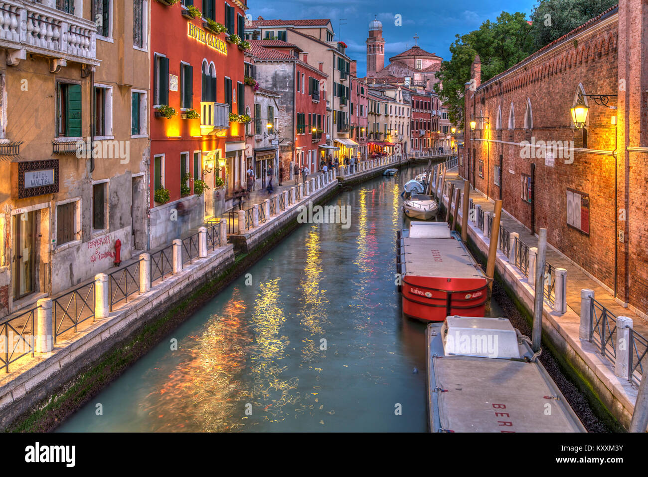 An evening view of a small canal in Veneto, Venice, Italy, Europe Stock ...