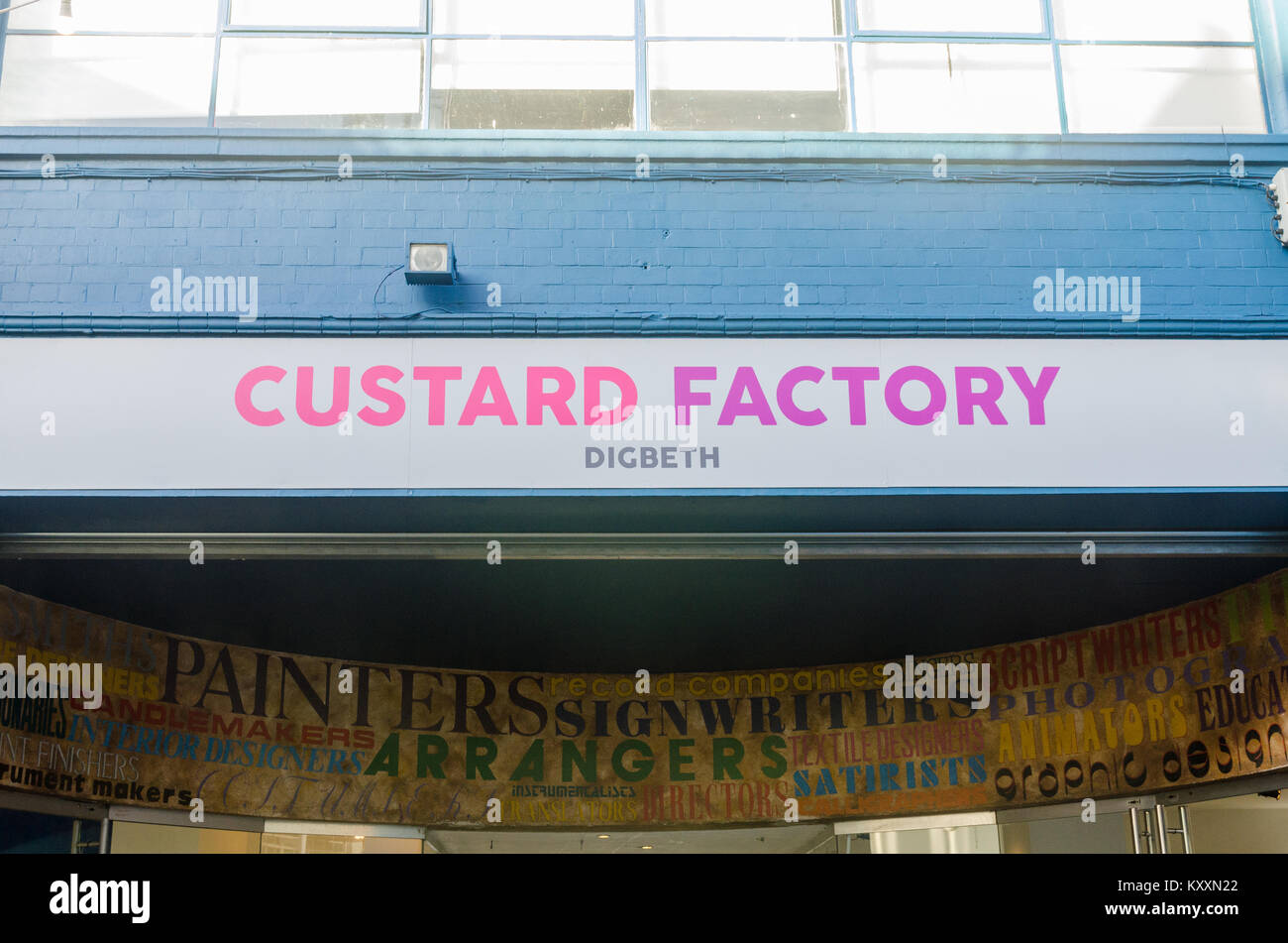 Brightly coloured sign for the Custard Factory in Digbeth, Birmingham, UK Stock Photo - Alamy
