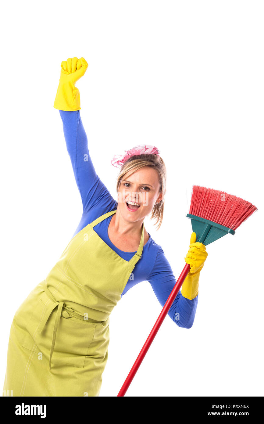 Cleaning woman happy excited smiling joyful isolated on white ...