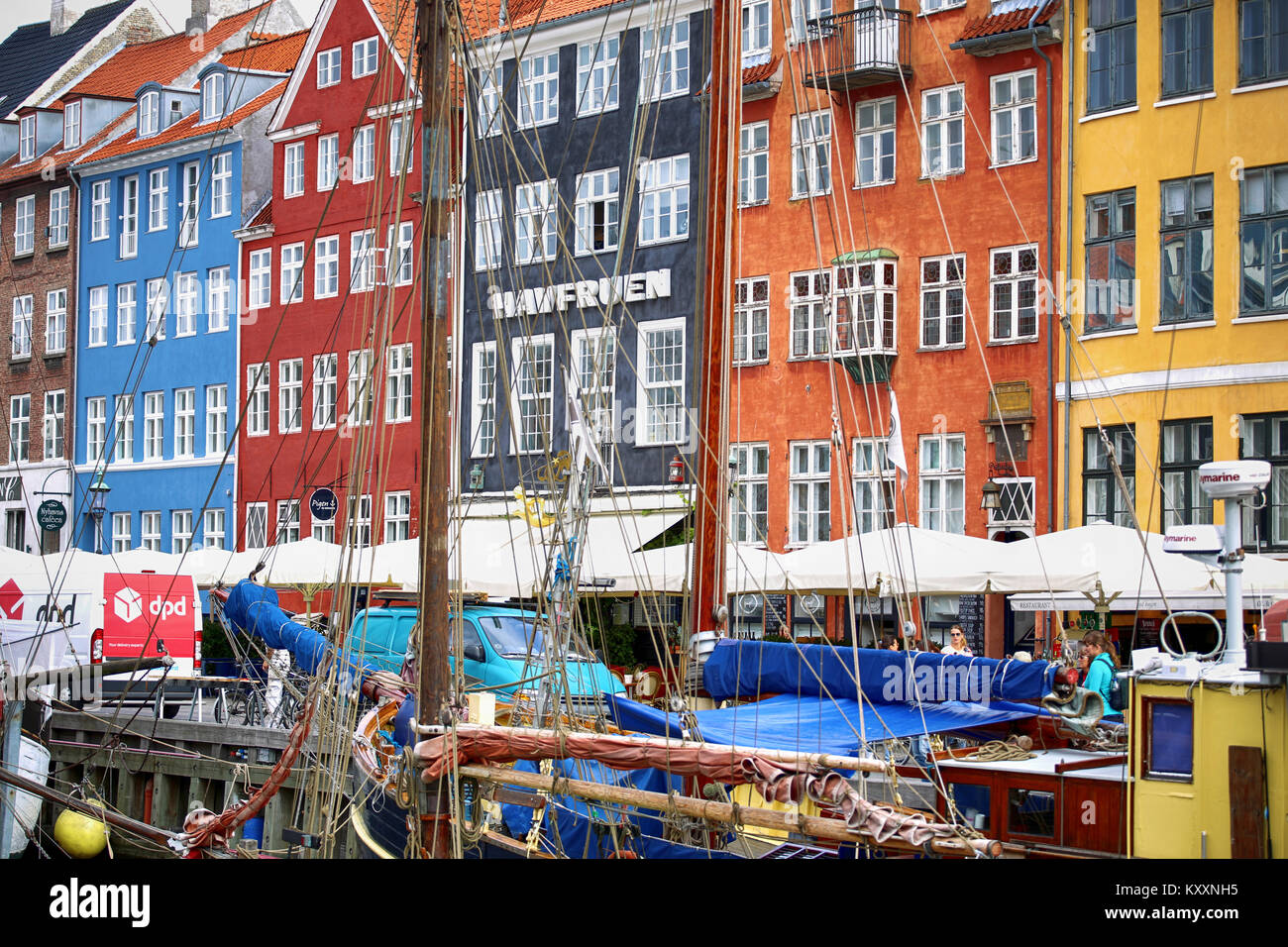 COPENHAGEN, DENMARK - AUGUST 15, 2016: Boats in the docks Nyhavn ...