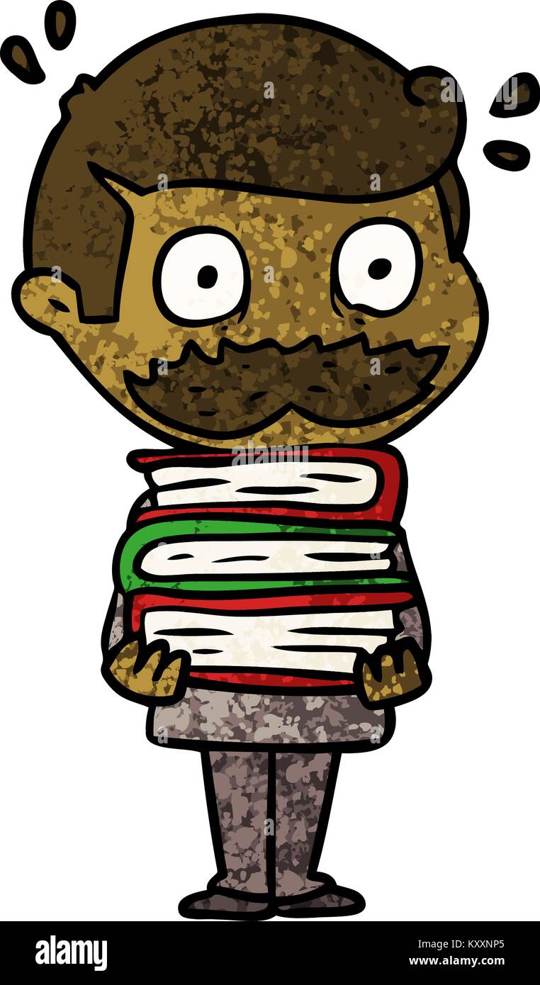 cartoon man with mustache and books Stock Vector Image & Art - Alamy