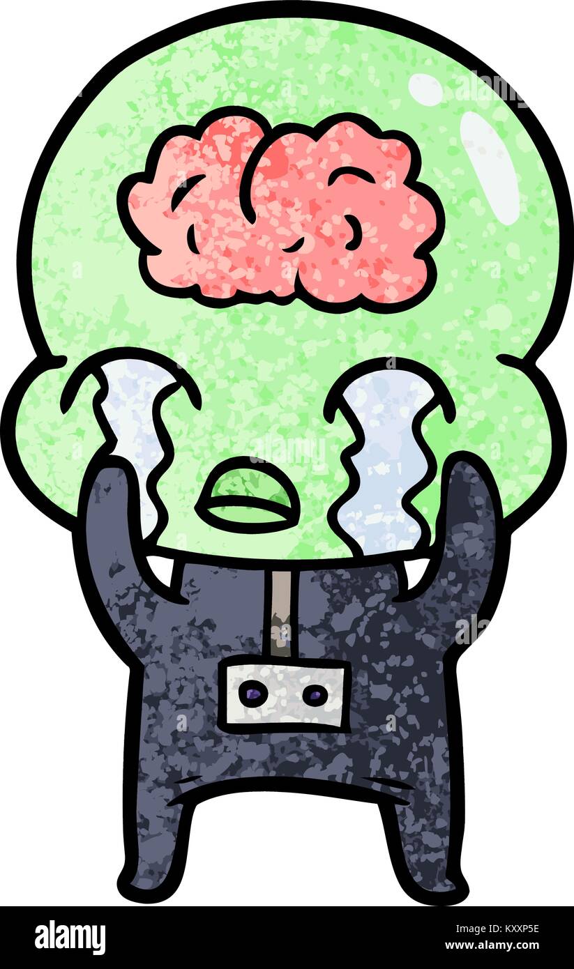 cartoon big brain alien crying Stock Vector Image & Art - Alamy