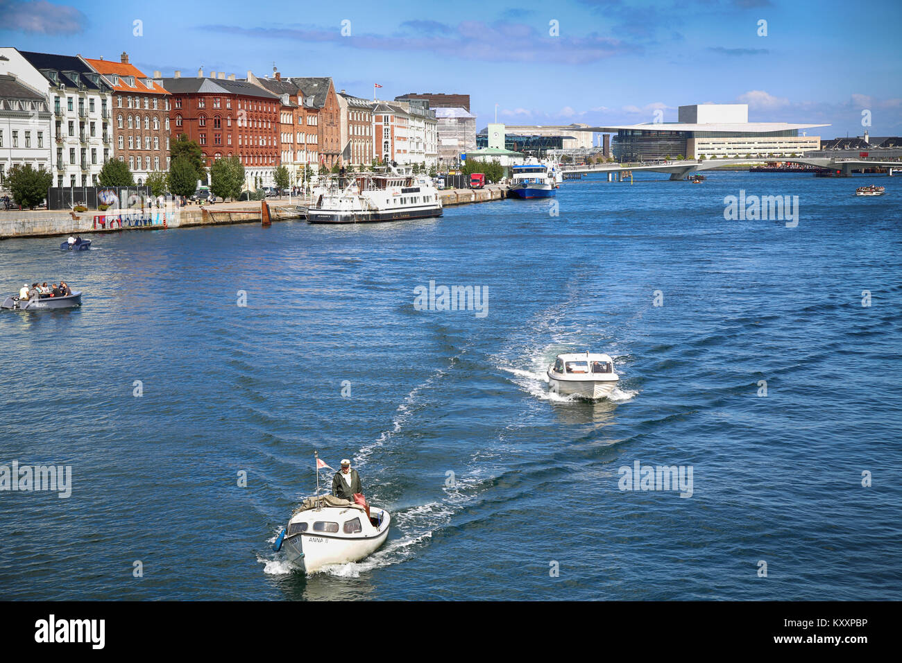 Copenhagen, Denmark – August 15, 2016: View on people with boats and ...