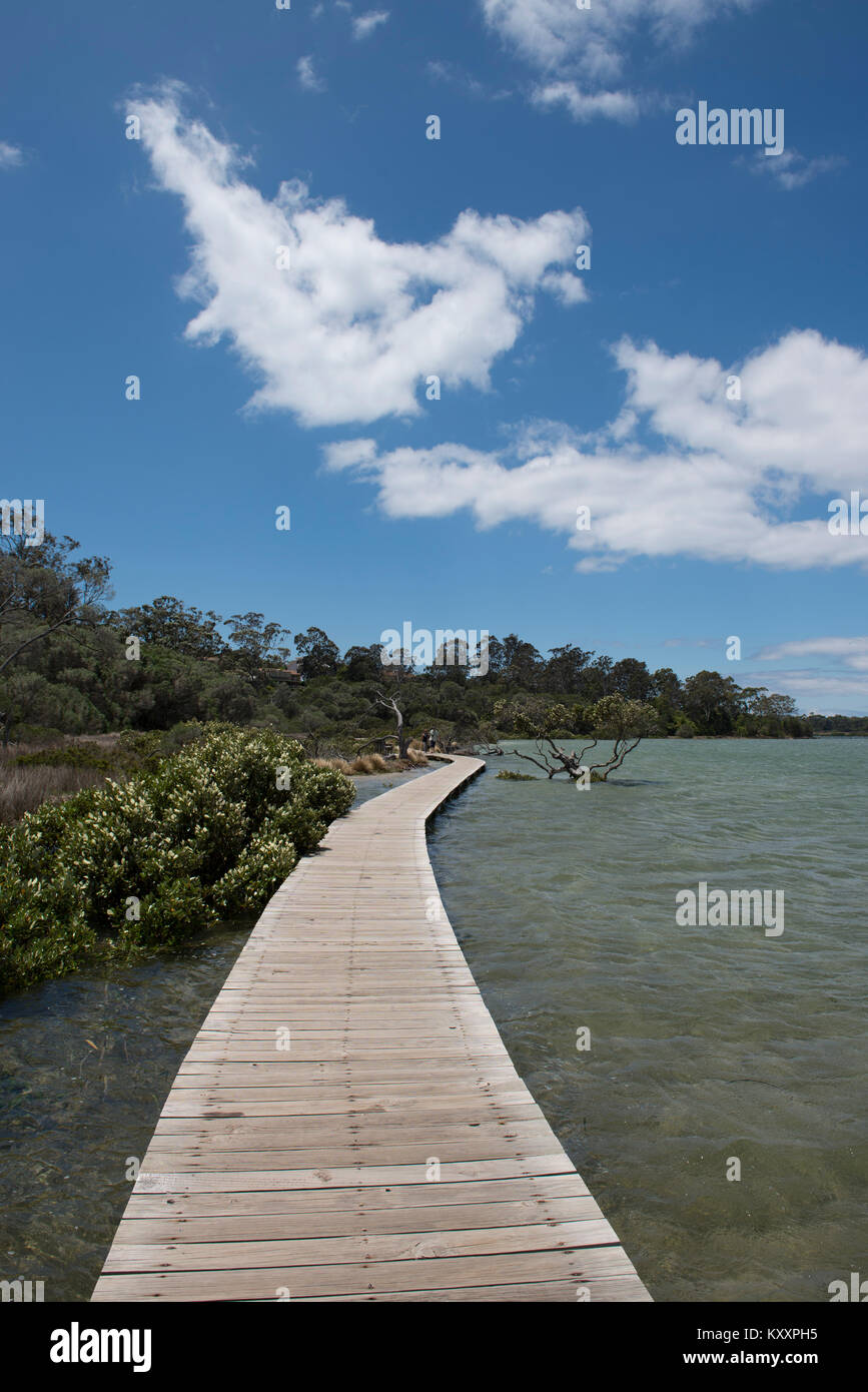 The Merimbula Boardwalk at the town of Merimbula in New South Wales ...