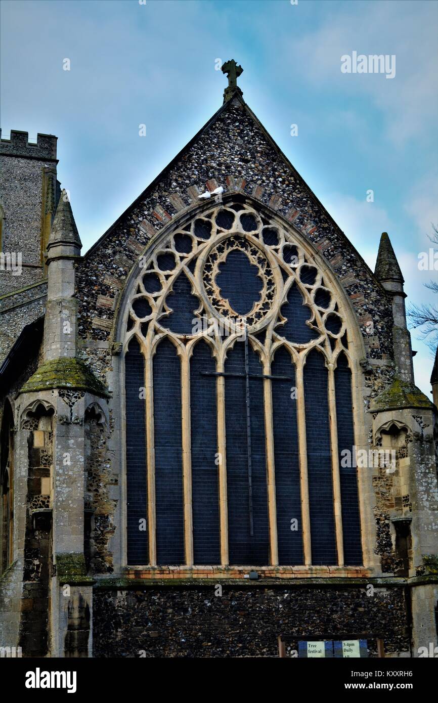 St Mary's church Mildenhall, Suffolk England, with doves searching over ...