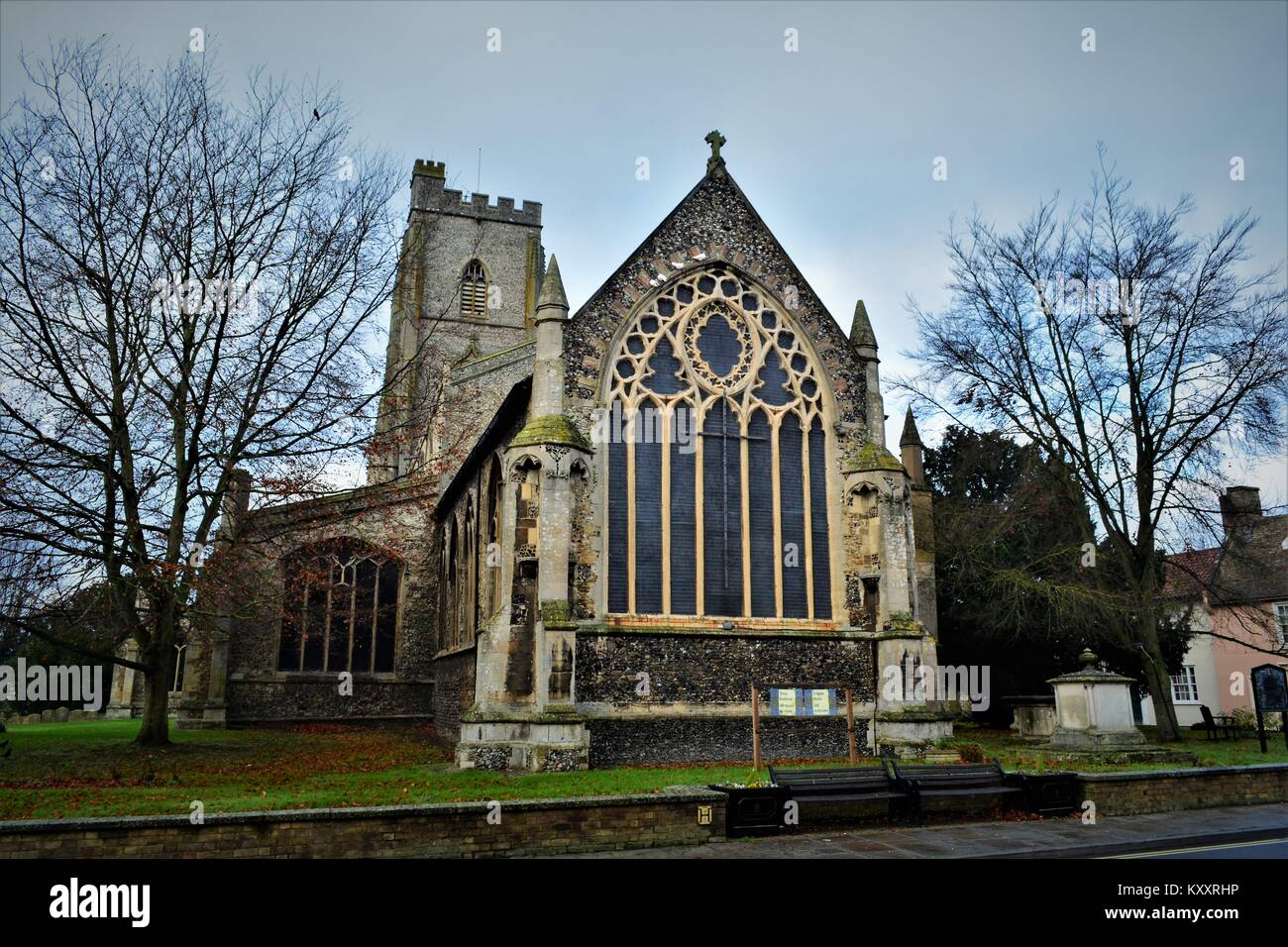 St Mary's church Mildenhall, Suffolk England, with doves searching over ...