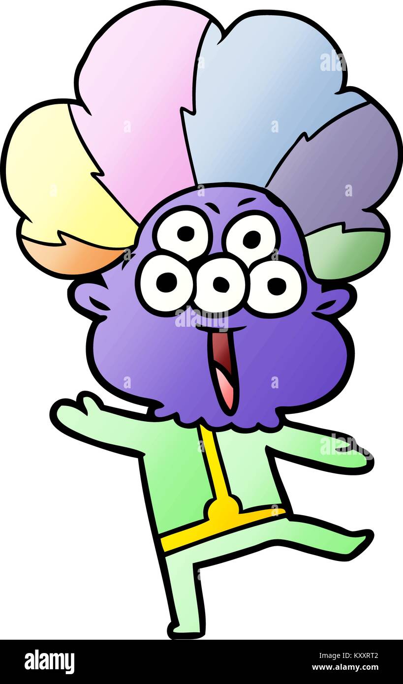 happy cartoon alien dancing in clown wig Stock Vector Image & Art - Alamy