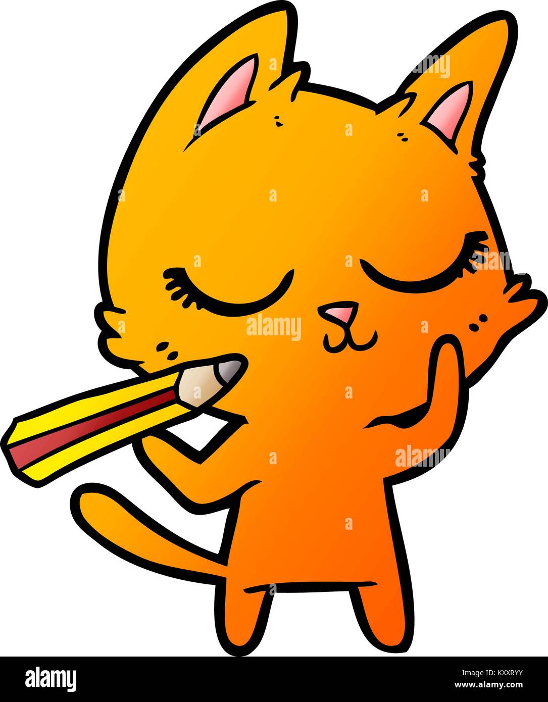 calm cartoon cat with pencil Stock Vector Image & Art - Alamy