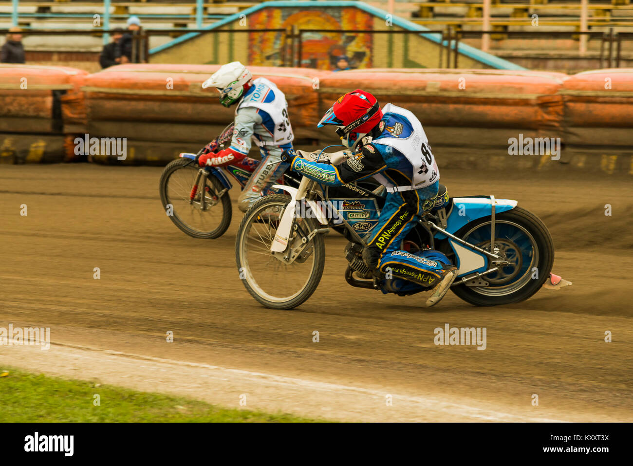 Rivne, Ukraine - 11 October 2015: Unknown riders overcomes the track at ...