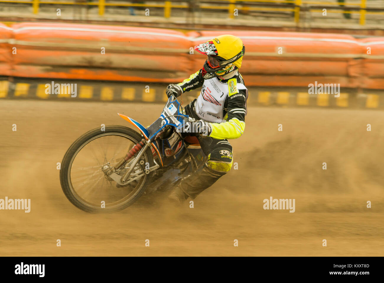 Rivne, Ukraine - 11 October 2015: Rider Vladimir Trofimov overcomes the ...