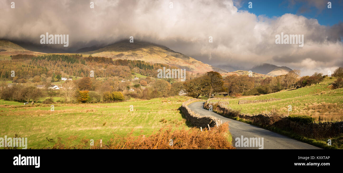 An autumn morning on the A5084 heading towards Torver with the Old Man ...