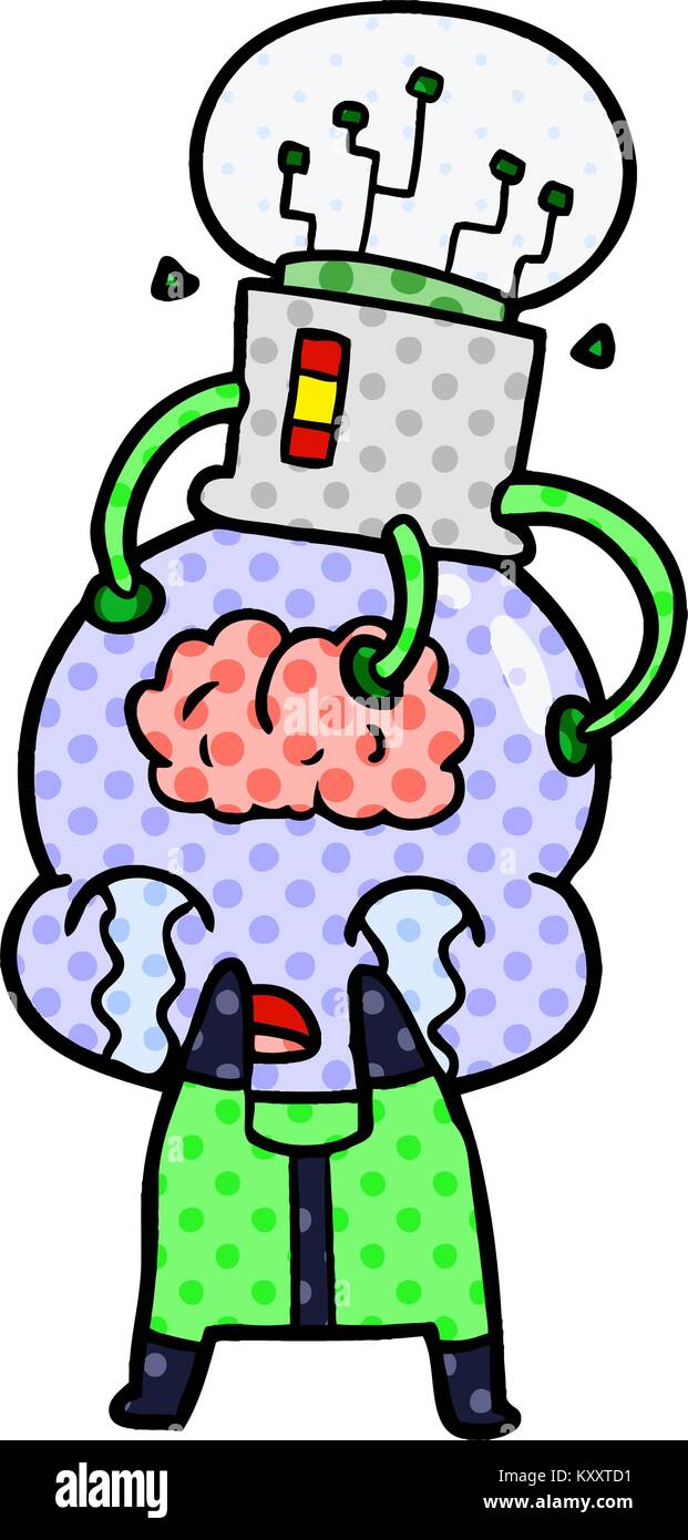 cartoon big brain alien crying with brain interface Stock Vector Image ...