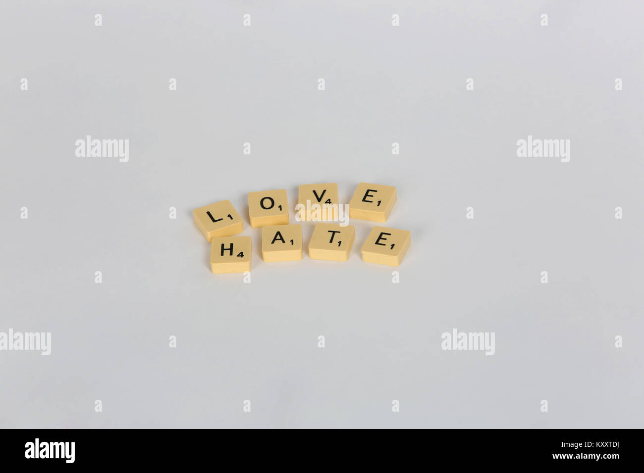 An old Scrabble game pictured shot on a white background in a studio in ...