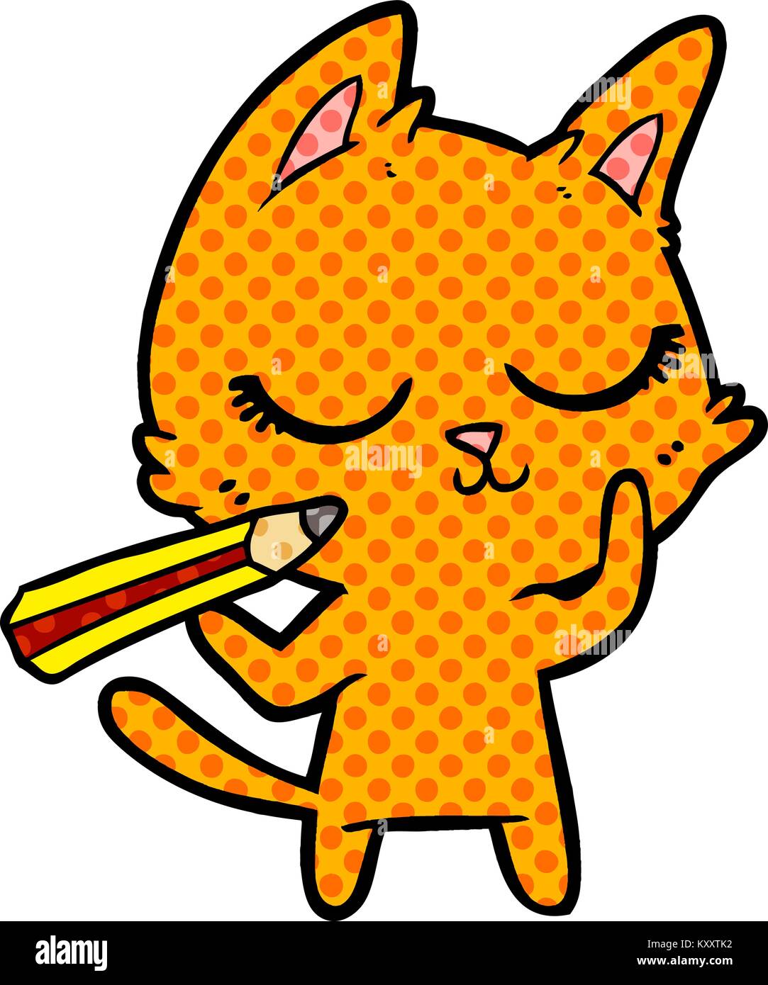 calm cartoon cat with pencil Stock Vector Image & Art - Alamy