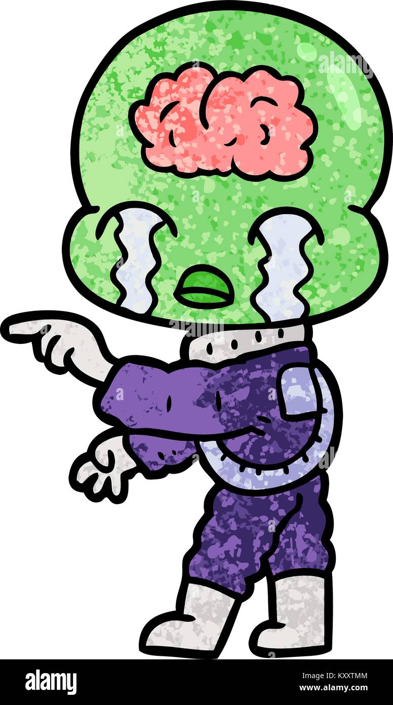cartoon big brain alien crying and pointing Stock Vector Image & Art ...