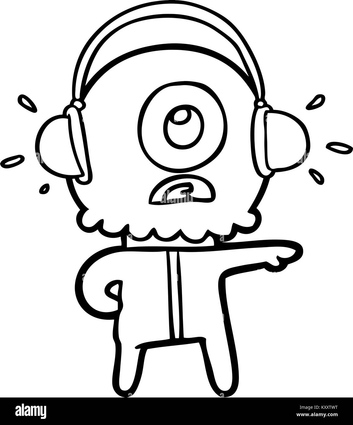 cartoon cyclops alien spaceman listening to music Stock Vector Image ...