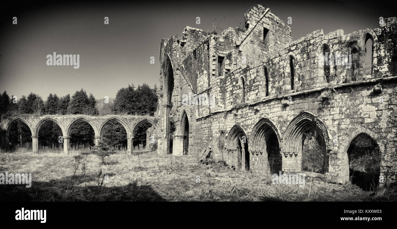 A 4 shot stitched panoramic photograph of Calder Abbey in the West of ...
