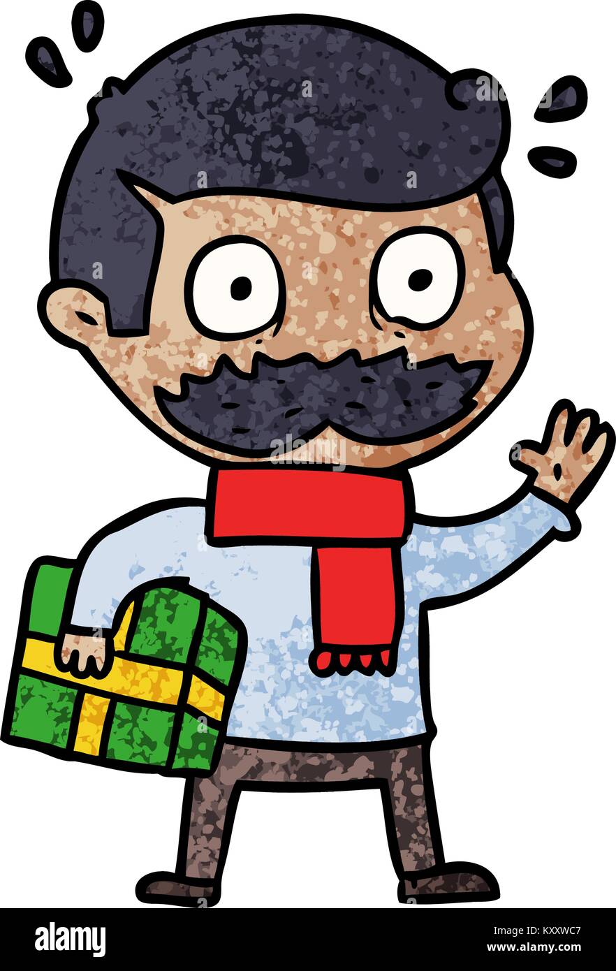 cartoon man with mustache and christmas present Stock Vector Image ...