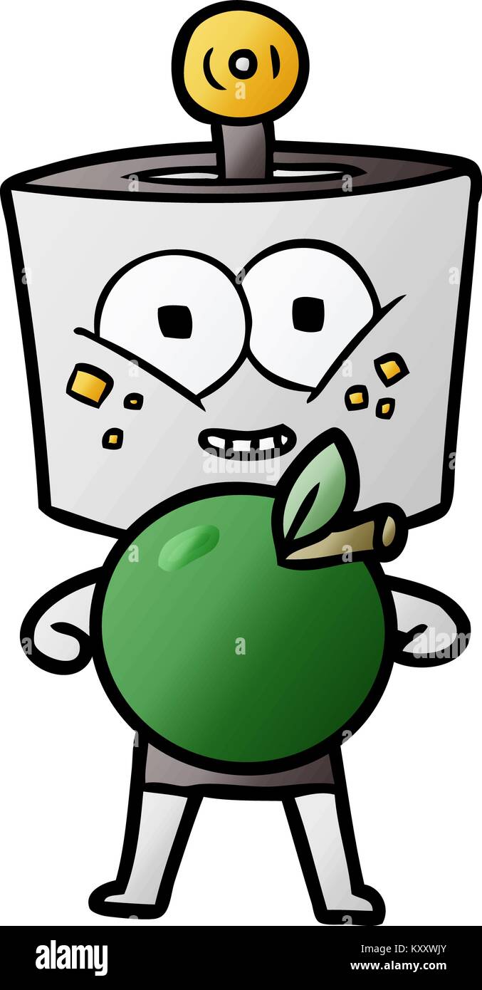 happy cartoon robot with apple Stock Vector Image & Art - Alamy