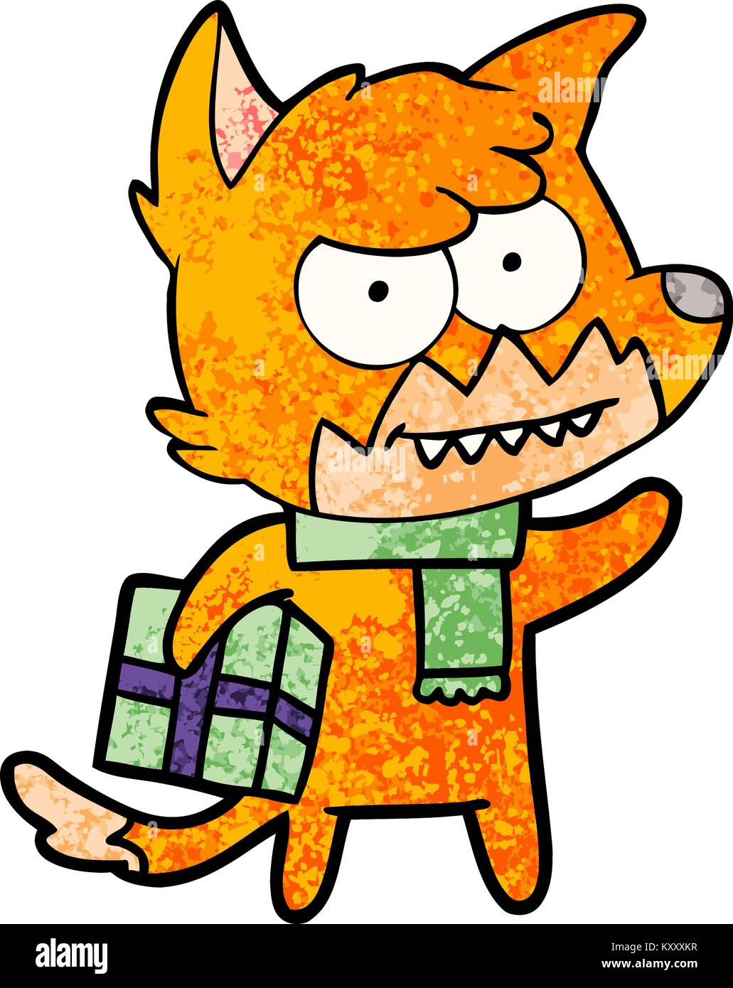 cartoon grinning fox with christmas present Stock Vector Image & Art ...