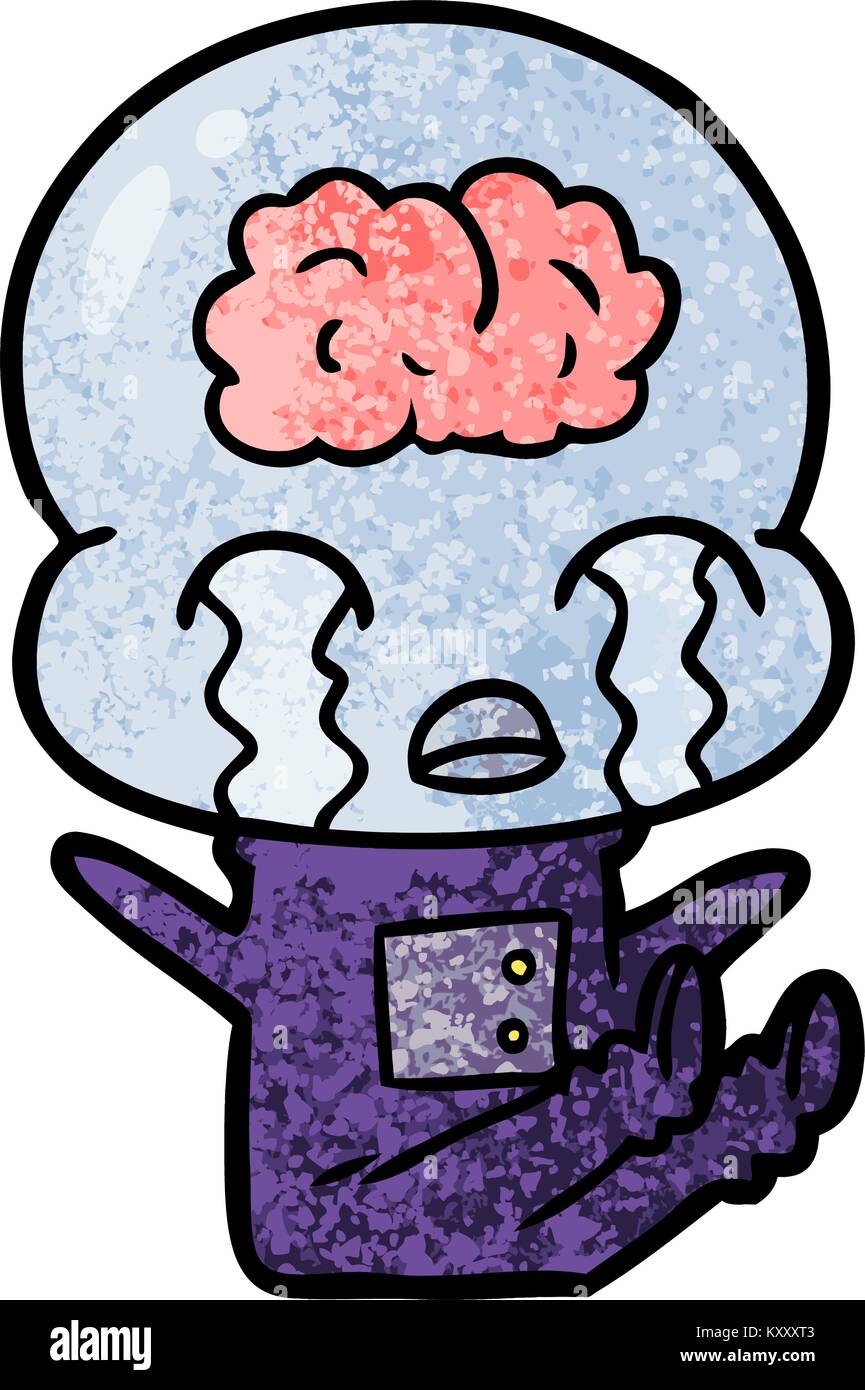 cartoon big brain alien crying Stock Vector Image & Art - Alamy
